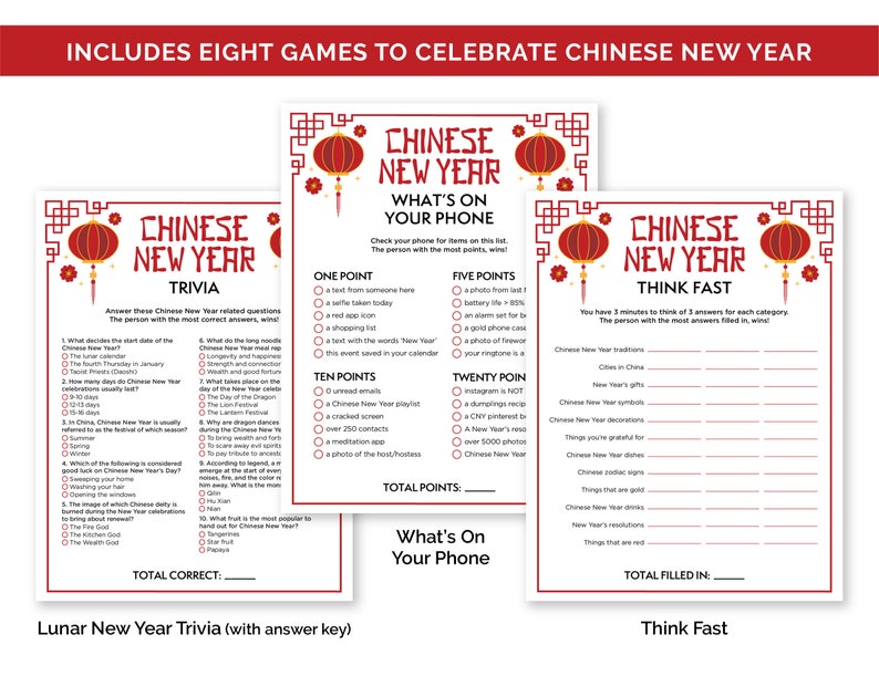 Chinese New Year Games, Printable Lunar New Year Games Bundle for ...