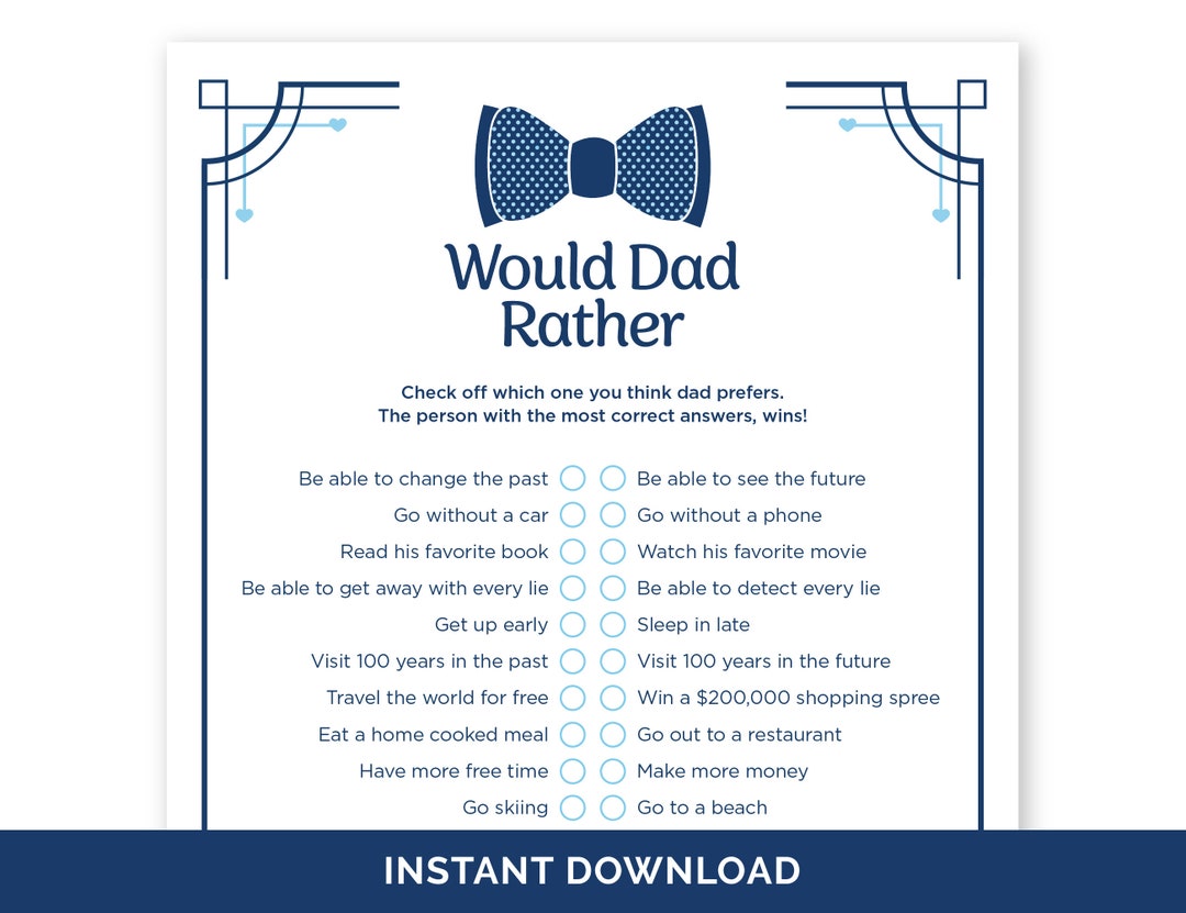 Father's Day Would He Rather, Printable Would Dad Rather Game for ...
