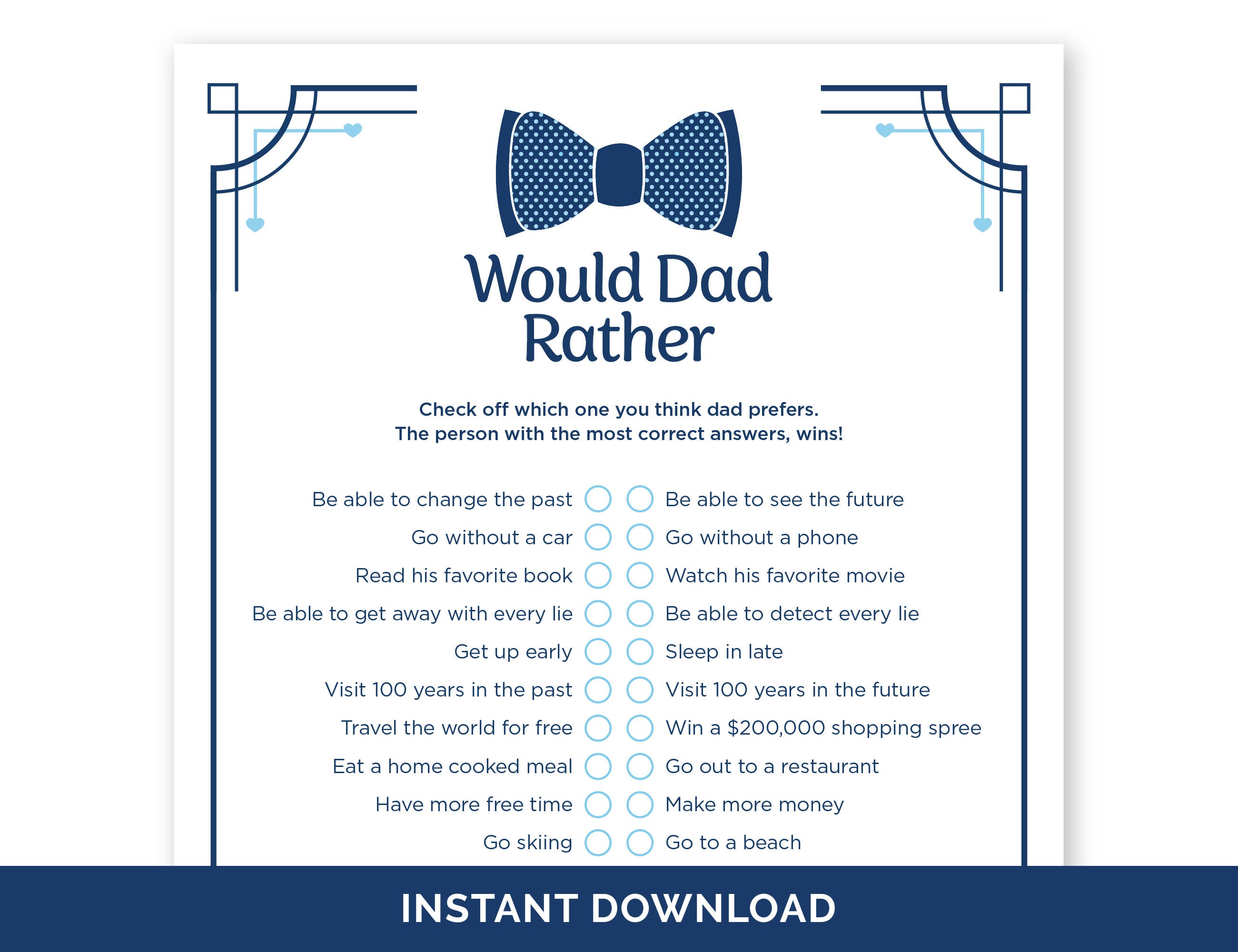 Father's Day Would He Rather, Printable Would Dad Rather Game for ...