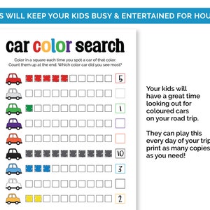 Counting Coloured Cars Printable, Road Trip Game for Kids, Car ...