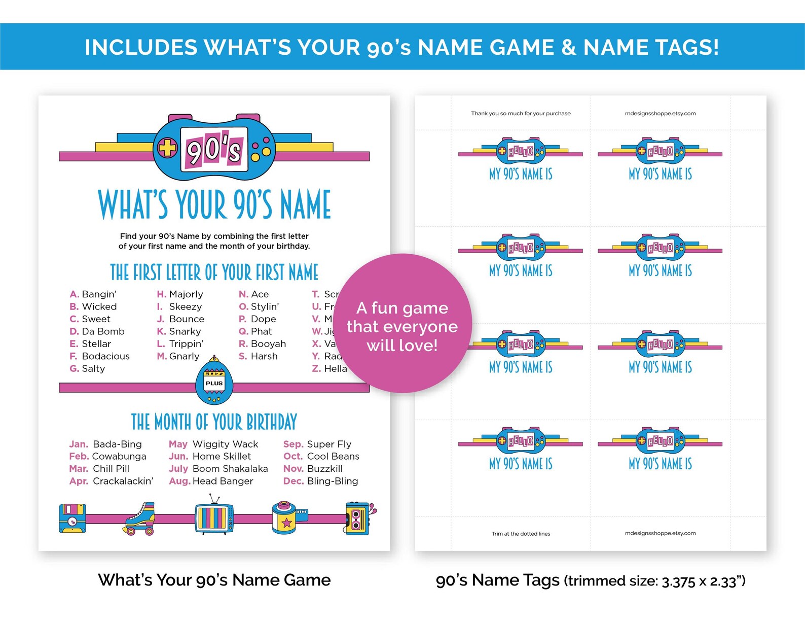 90s Party Games, Printable Game Bundle for a 90s Theme Party, Games for ...
