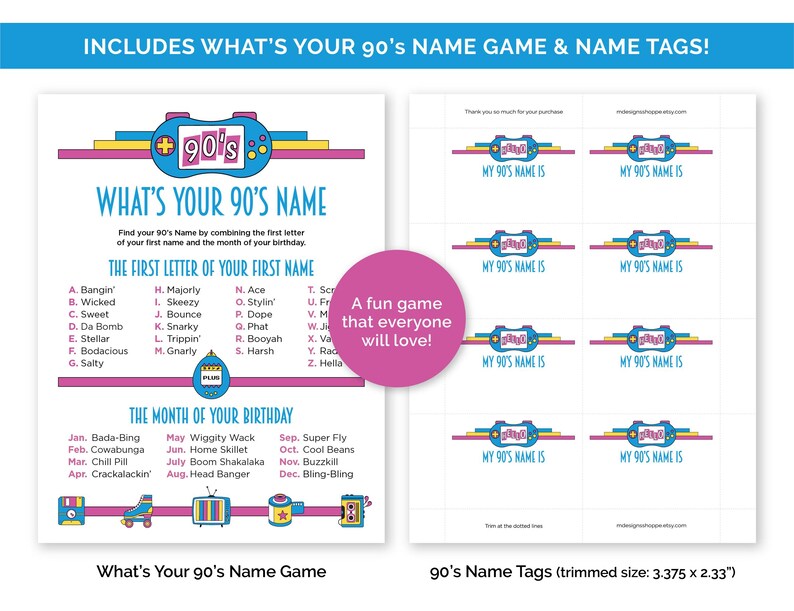 90s Party Games, Printable Game Bundle for a 90s Theme Party, Games for ...