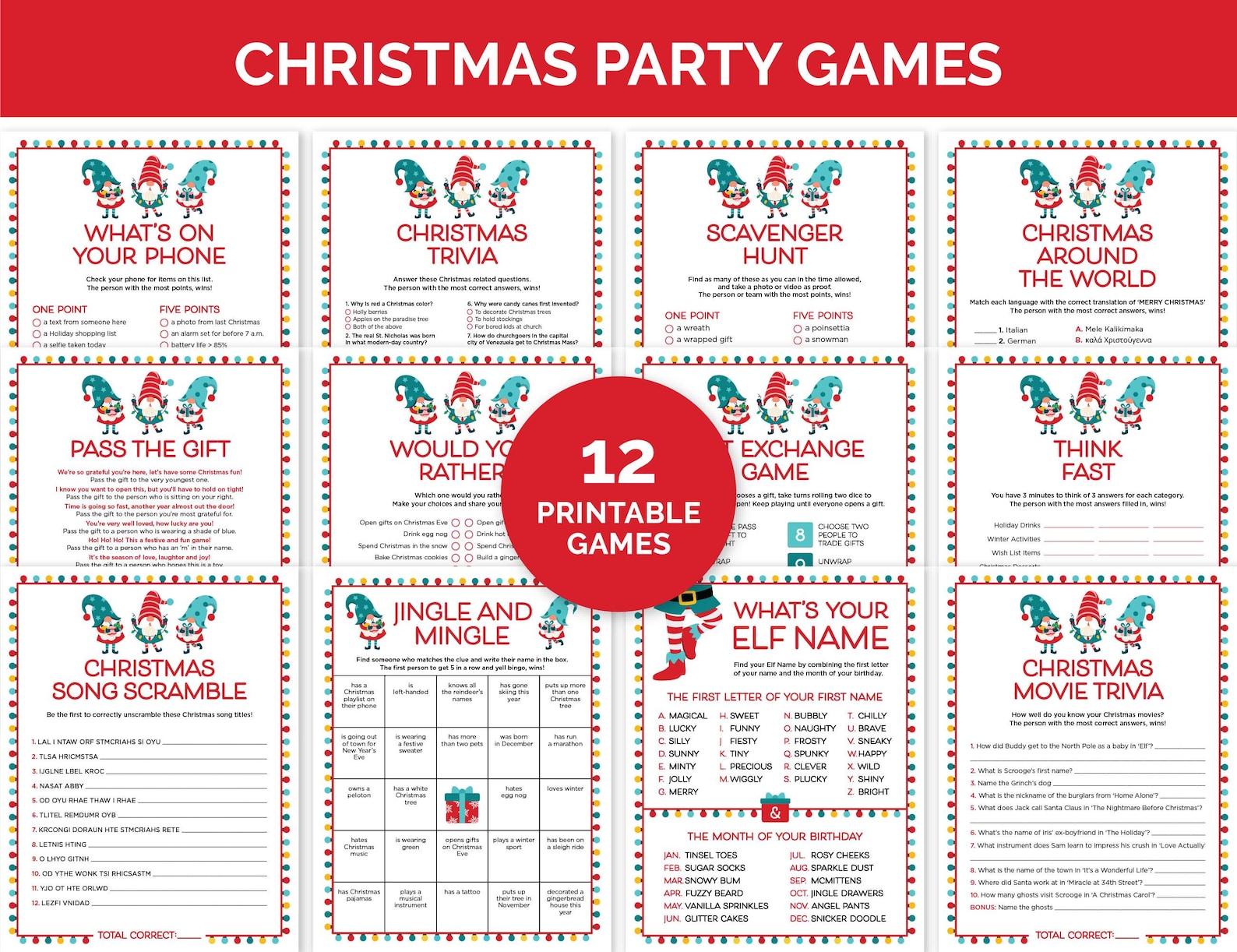 Christmas Games Bundle, Printable Christmas Games for Families, Holiday ...
