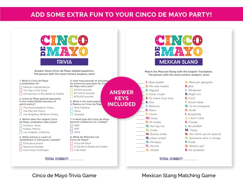 Cinco De Mayo Games, Printable Game Bundle for a Cinco De Mayo Party ...