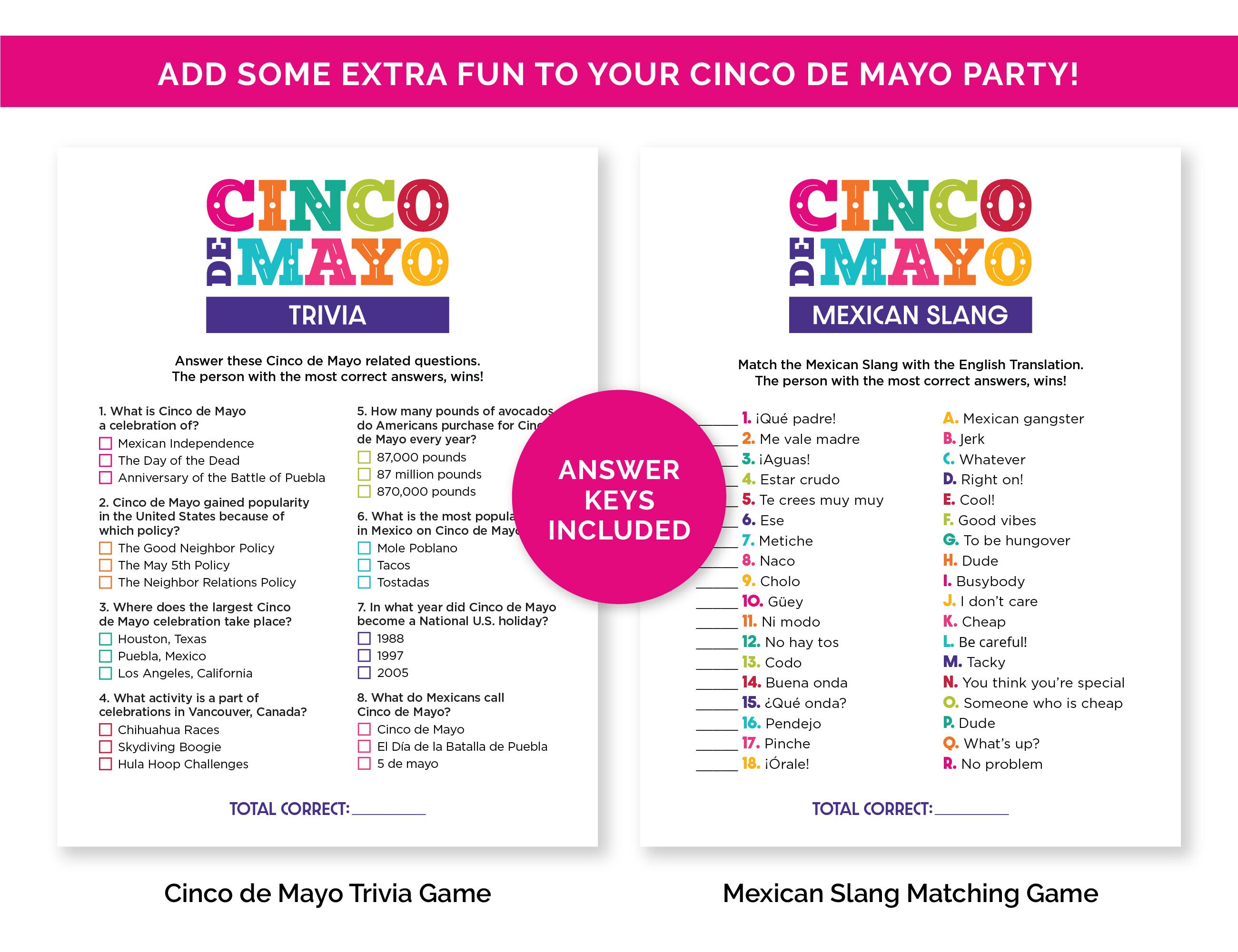 Cinco De Mayo Games, Printable Game Bundle for a Cinco De Mayo Party ...