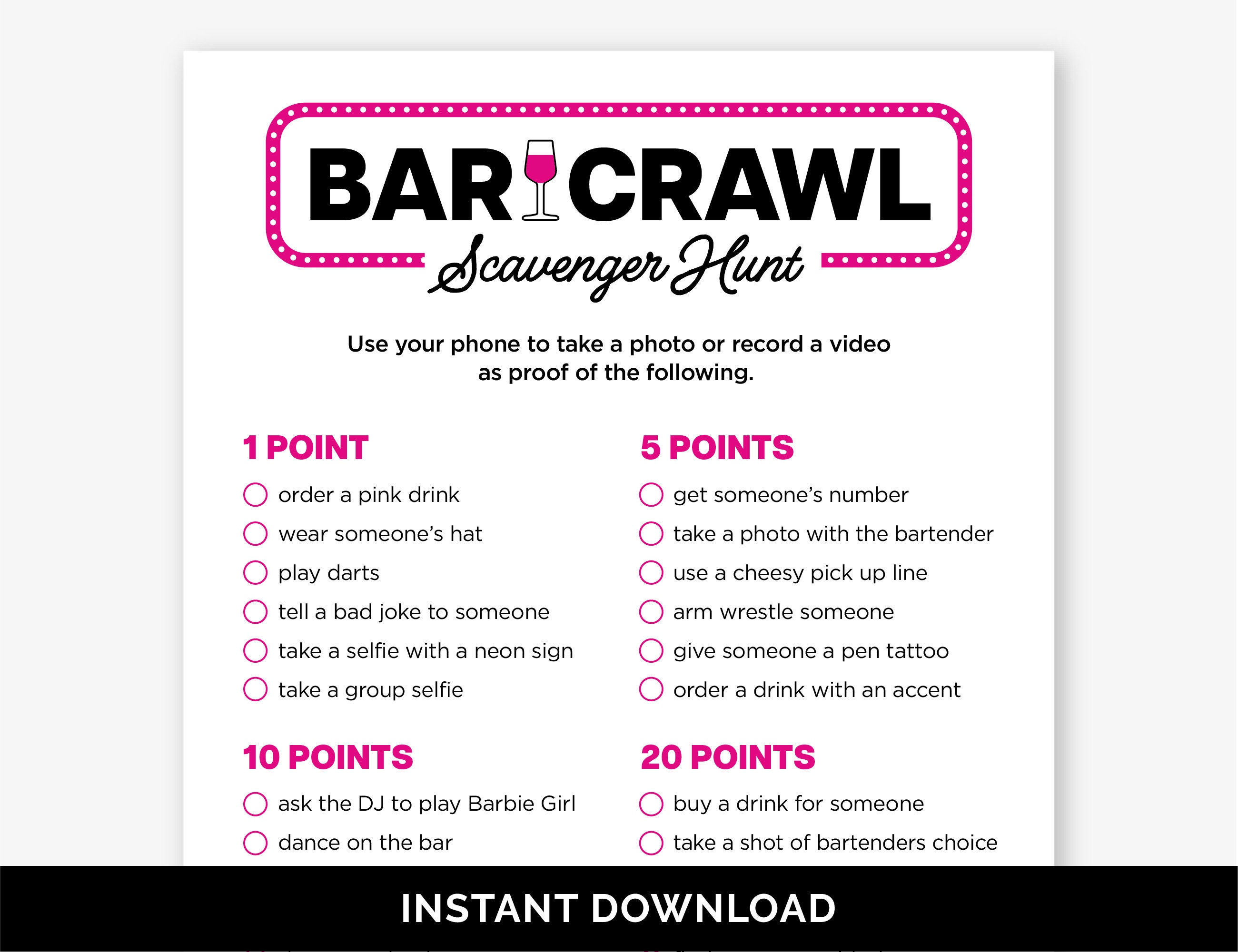 Bar Crawl Scavenger Hunt Printable Bar Hopping Game For A Birthday Bar Bar Crawl Scavenger Hunt Printable Bar Hopping Game For A Birthday Bar