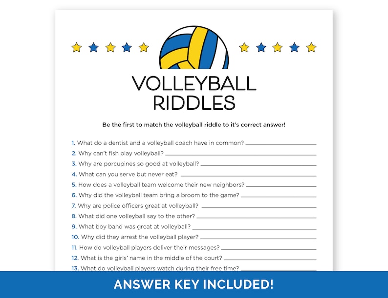 Volleyball Riddles, Printable Riddle Me This Game for a Volleyball Team ...