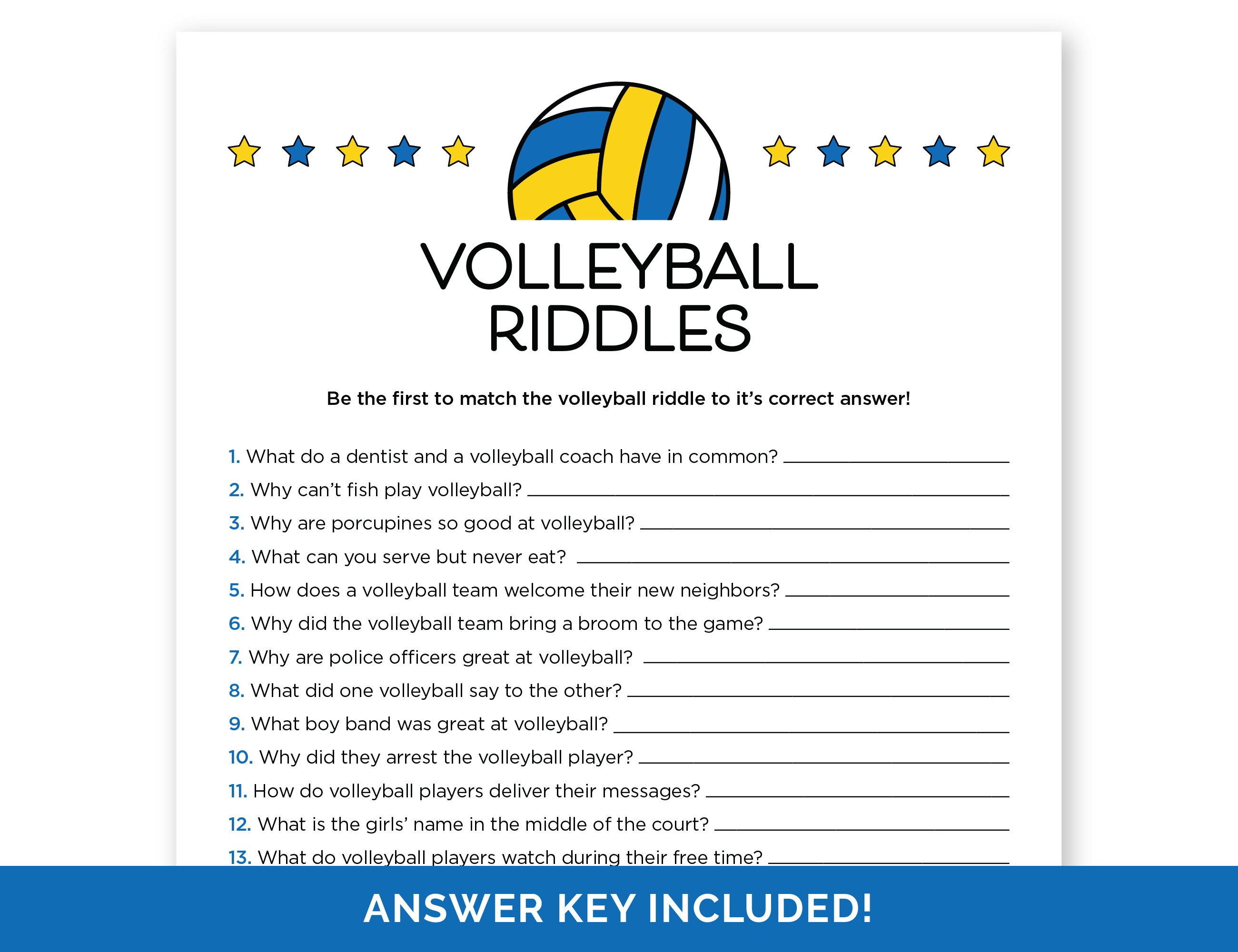 Volleyball Riddles, Printable Riddle Me This Game for a Volleyball Team ...