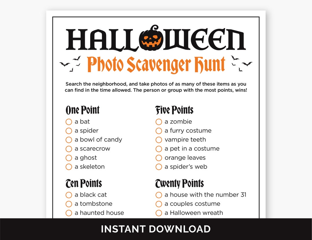 Halloween Photo Scavenger Hunt, Printable Halloween Party Game for ...