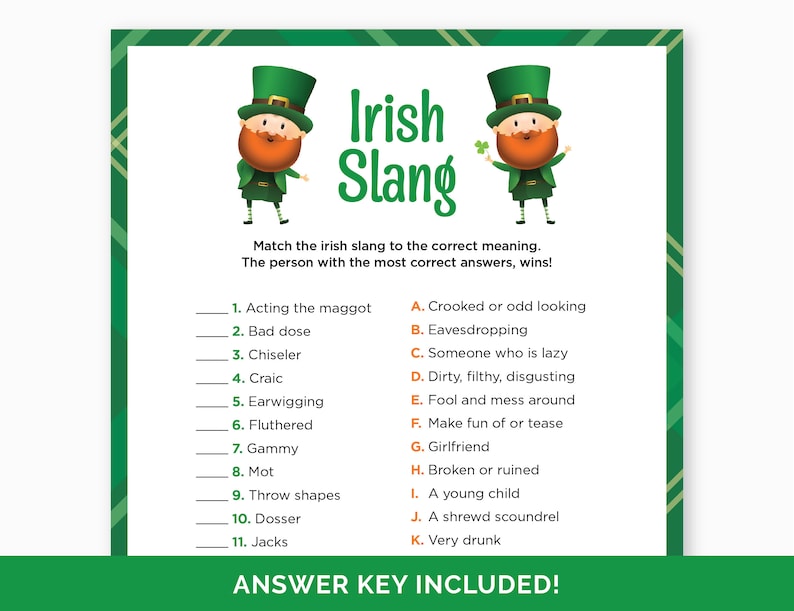 St. Patrick's Day Irish Slang Game, St. Paddy's Day Matching Game for ...