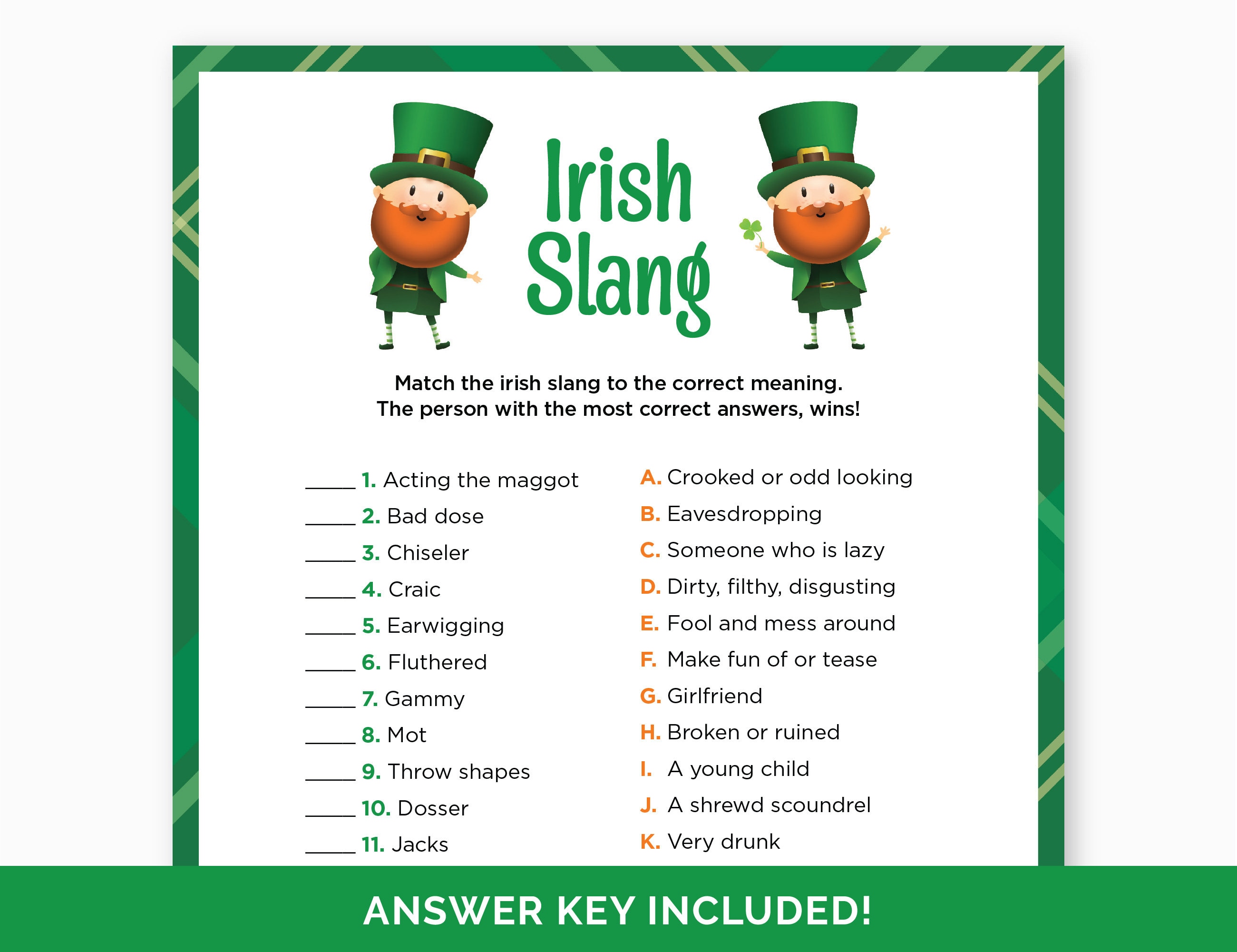 St. Patrick's Day Irish Slang Game, St. Paddy's Day Matching Game for ...