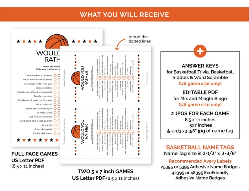 Basketball Games, Printable Games Bundle for a Basketball Team Party ...
