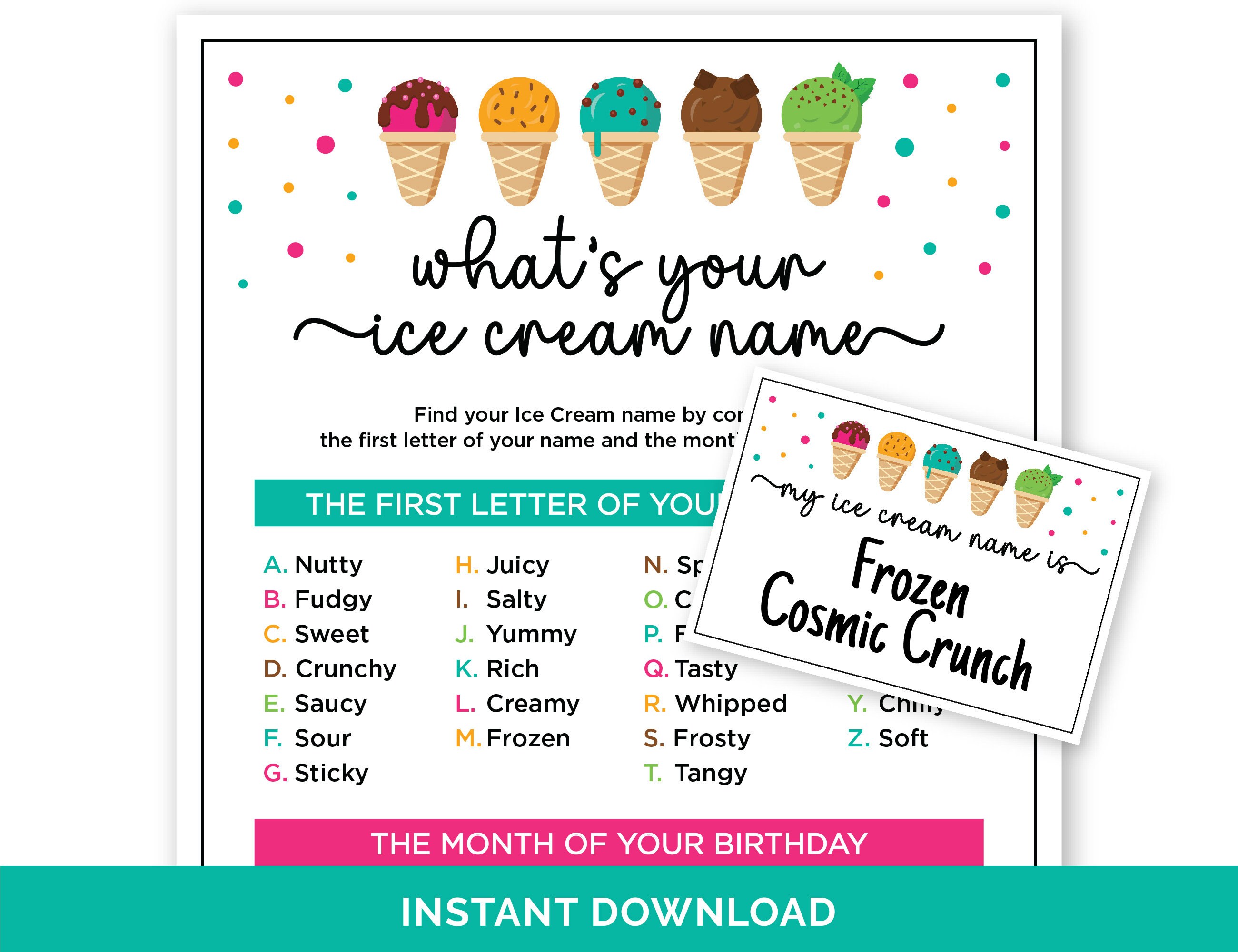What's Your Ice Cream Name Game, Printable Game for an Ice Cream Social ...