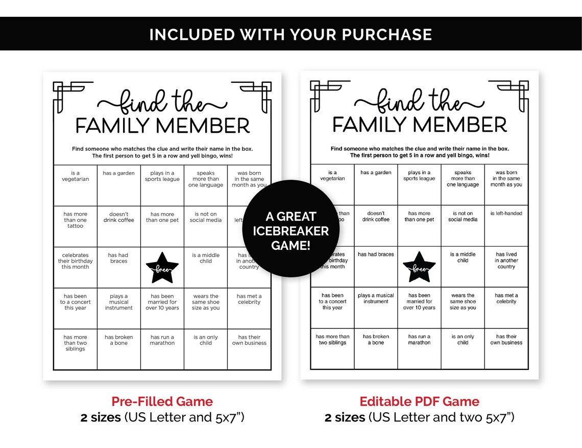 Editable Family Reunion Bingo Game, Find Someone Who Family Party Game ...