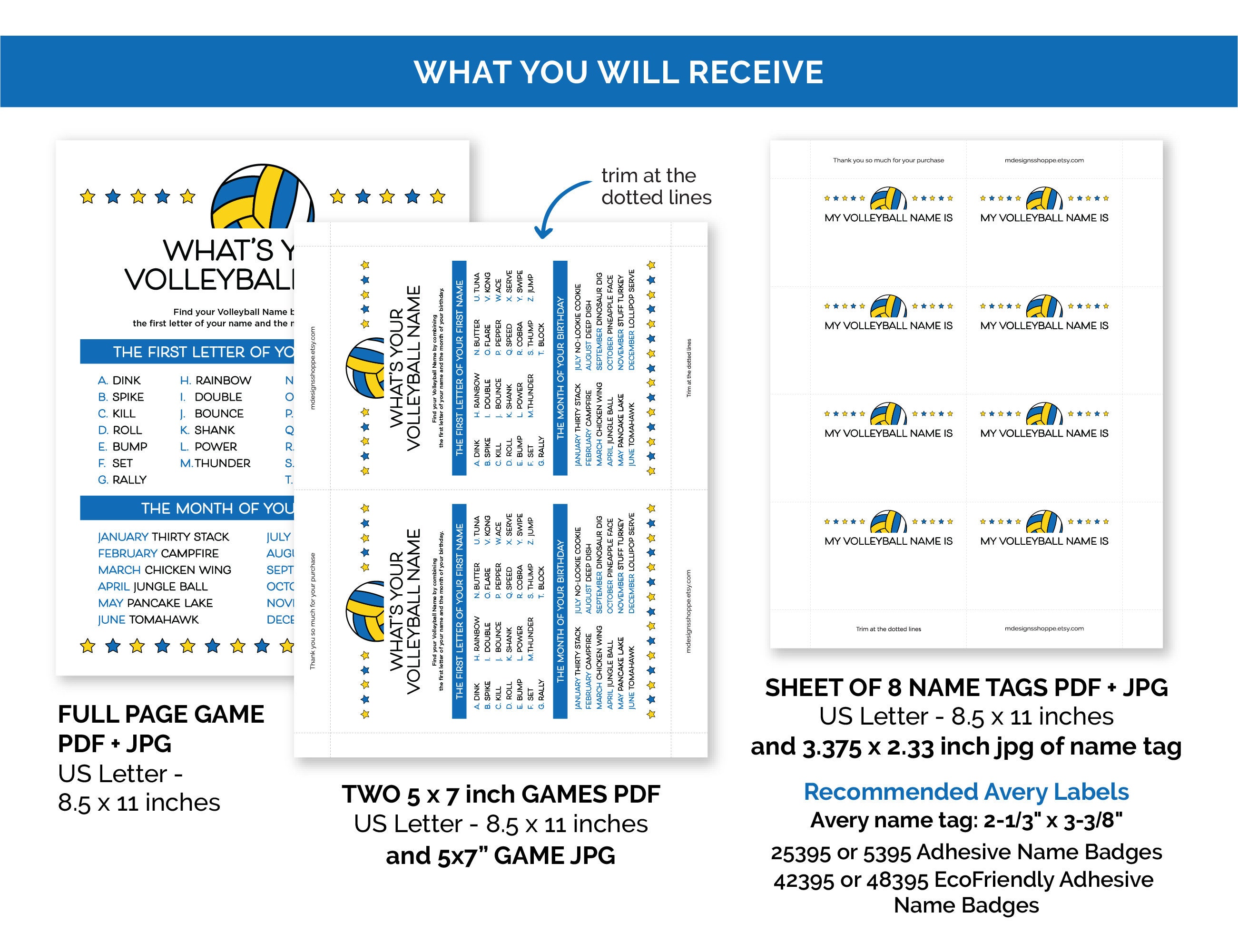 What's Your Volleyball Name Game, Printable Volleyball Team Building ...