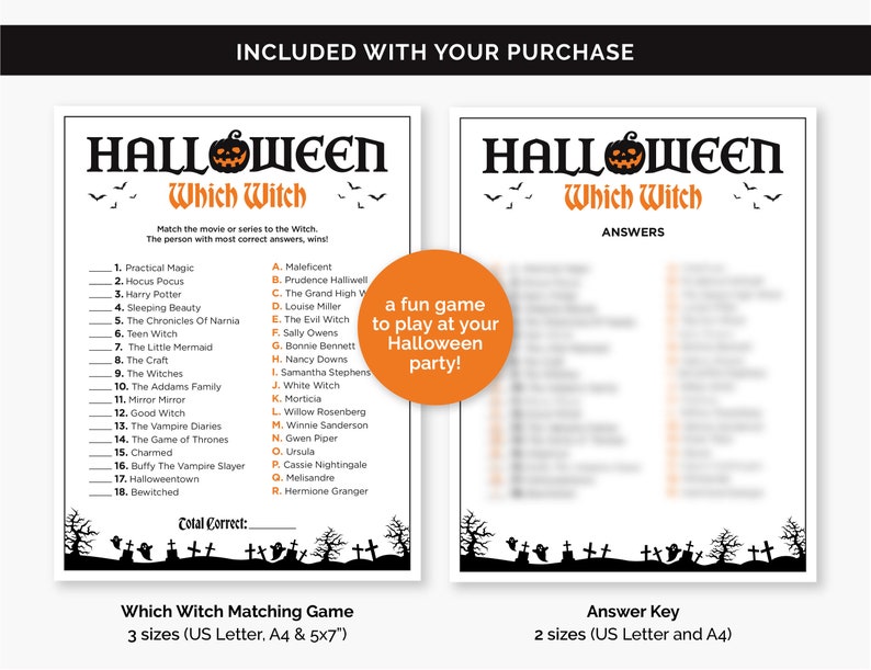 Halloween Which Witch Game, Printable Witches Trivia Game for a ...
