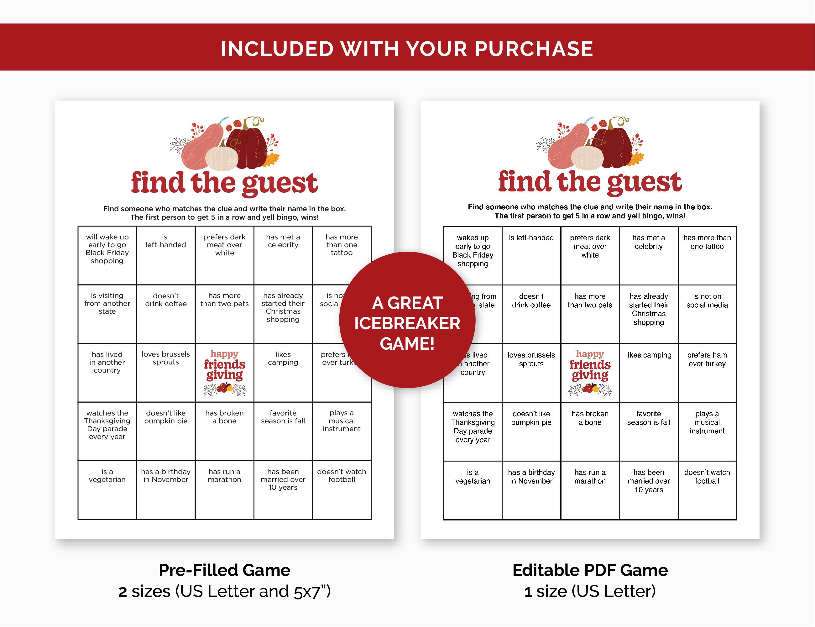 Editable Friendsgiving Find the Guest Bingo Game, Friendsgiving Party ...