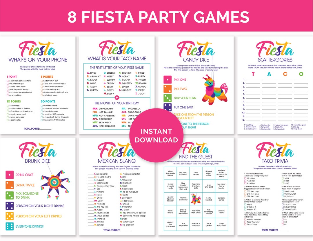 Fiesta Games Bundle Printable Mexican Party Games for a - Etsy
