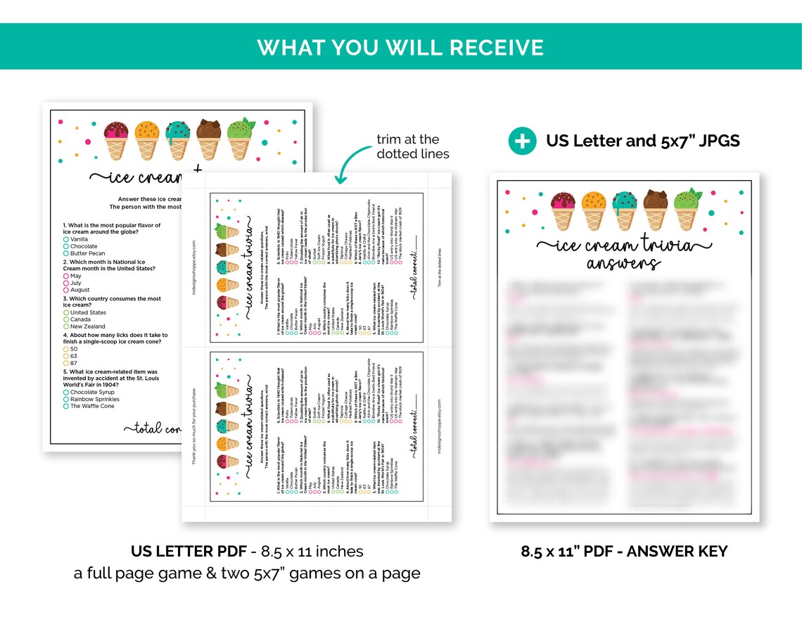 Ice Cream Trivia Game, Printable Quiz With Answers for an Ice Cream ...