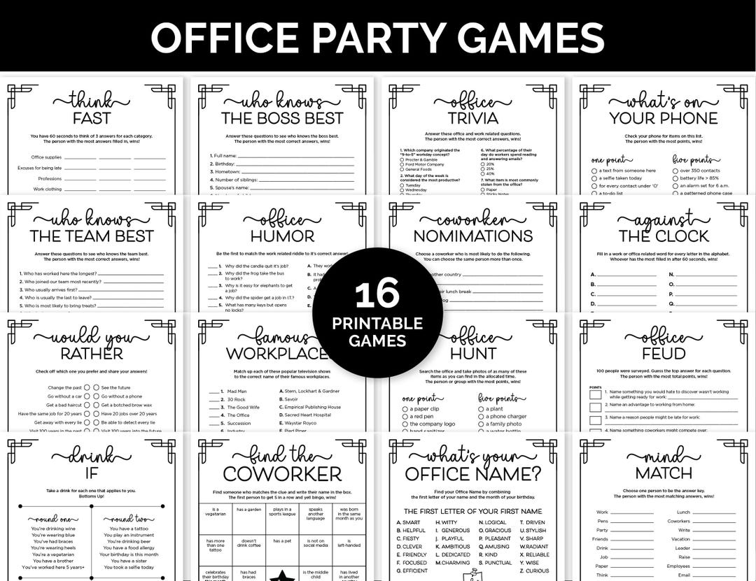 Office Party Games, Printable Games for a Team Building Event, Employee ...
