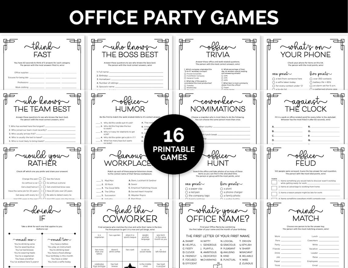 Office Party Games, Printable Games for a Team Building Event, Employee ...