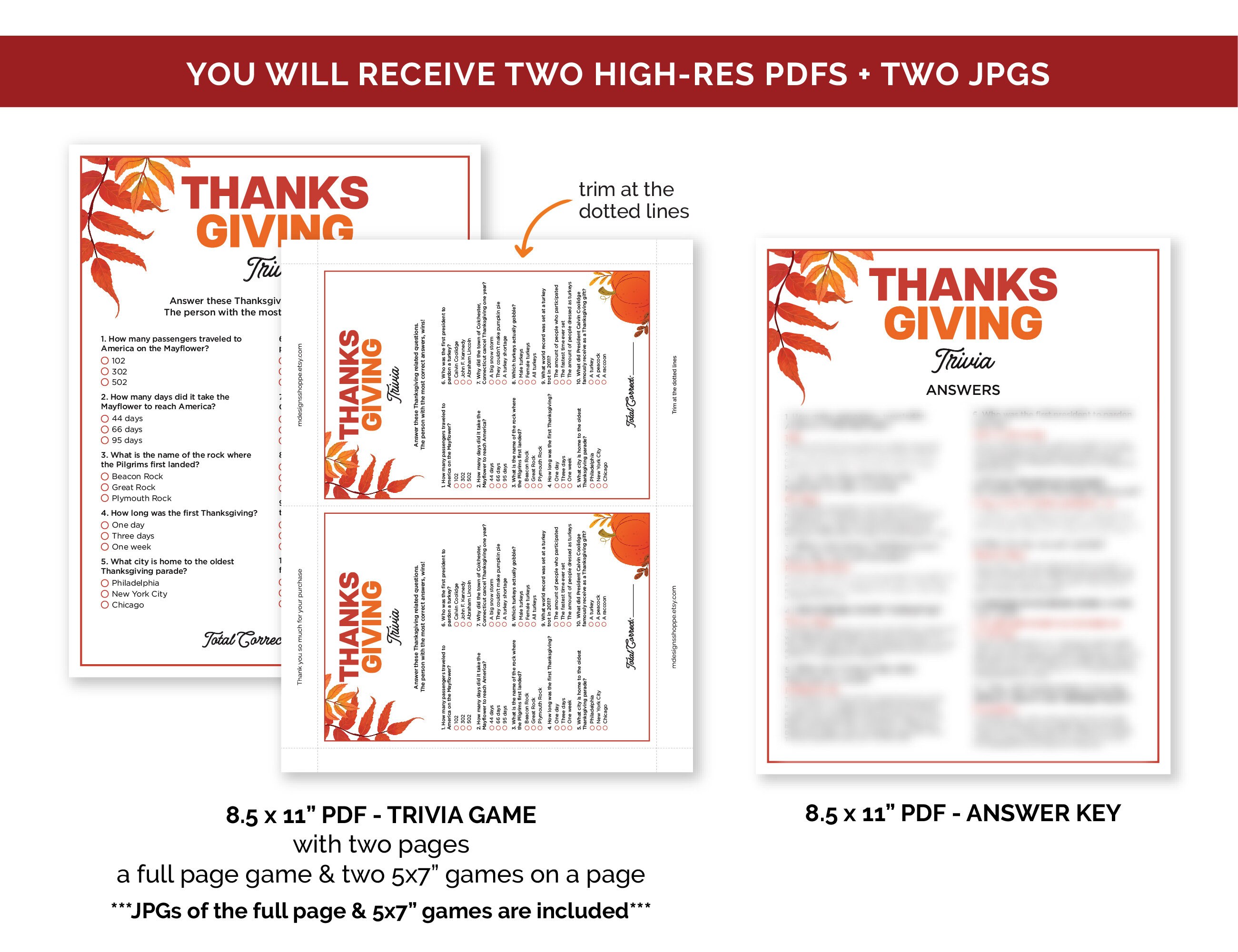 Thanksgiving Trivia Game, Printable Quiz With Answers for a Family, or ...