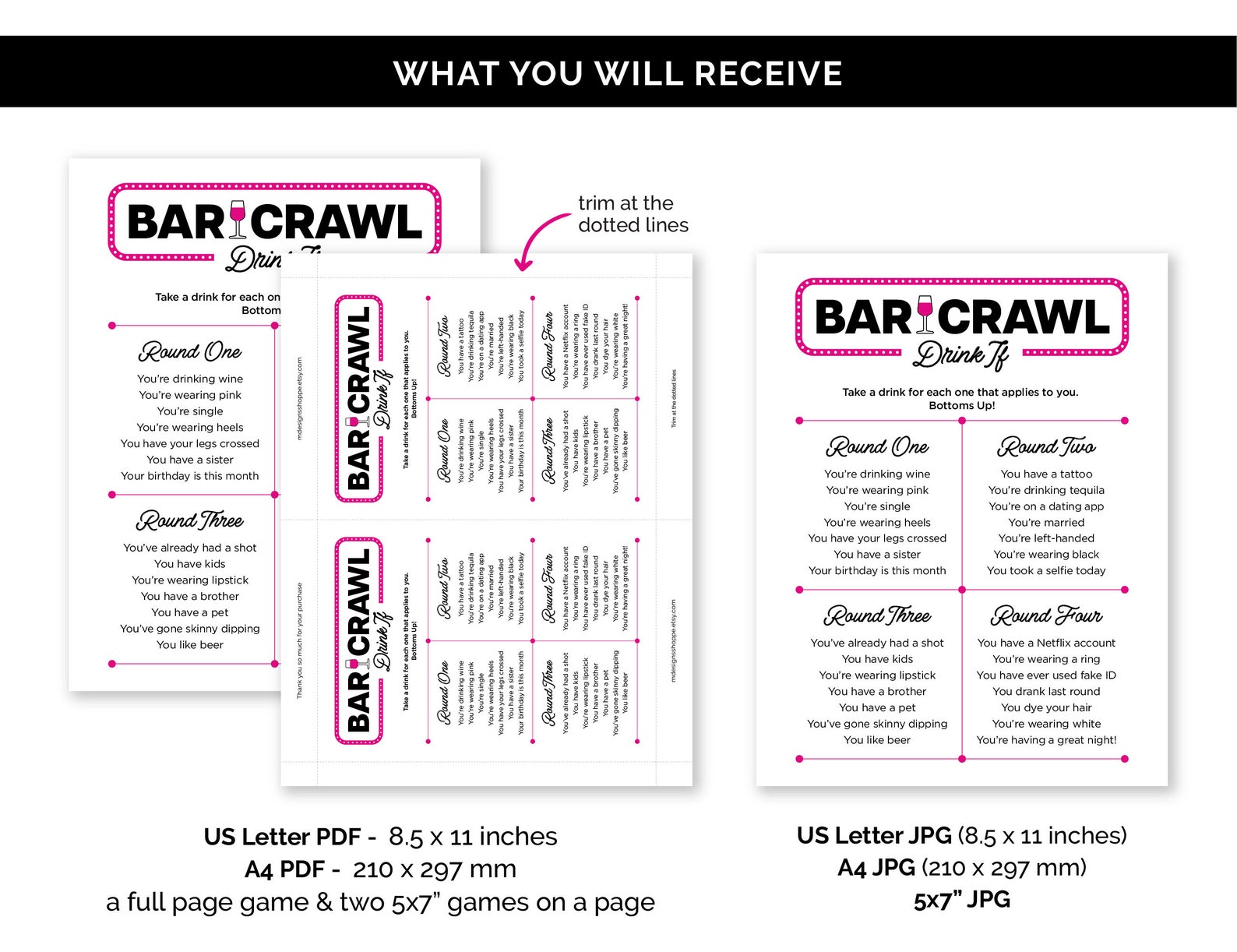 Bar Crawl Drink If Game, Printable Drinking Game for a Birthday Bar ...