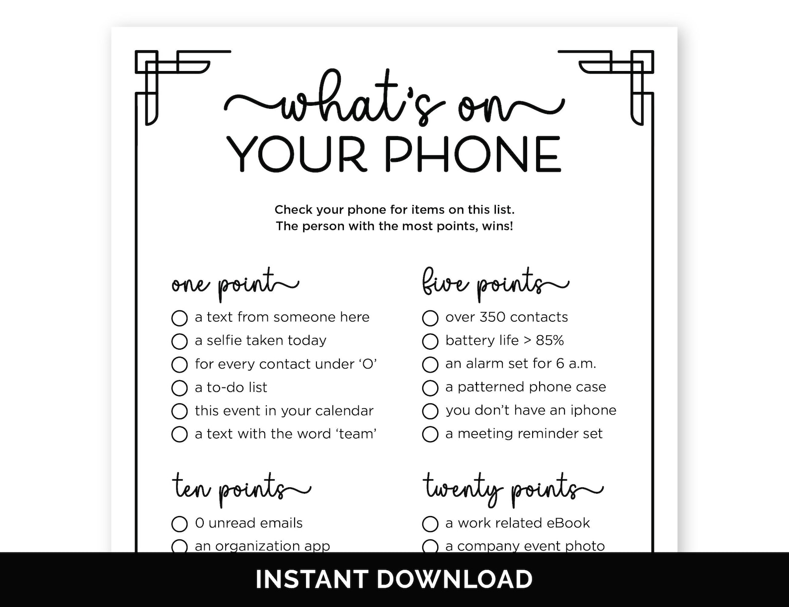 Office Whats on Your Phone, Printable Phone Scavenger Hunt for an ...