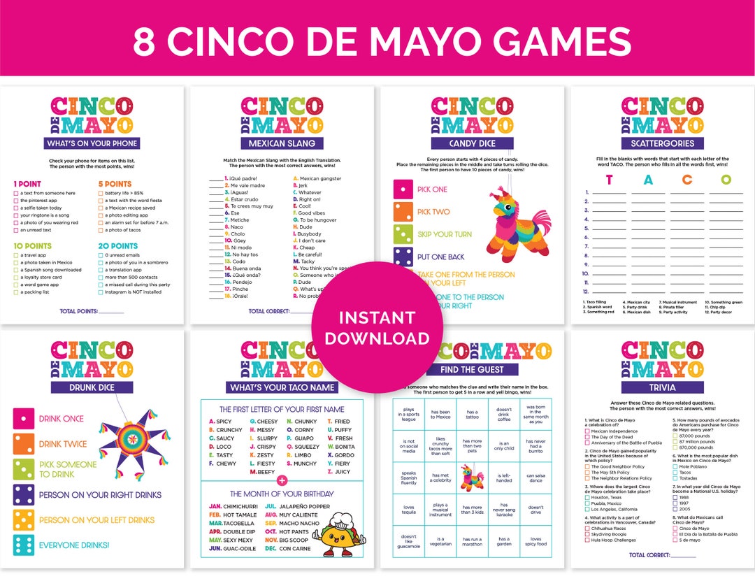 Cinco De Mayo Games, Printable Game Bundle for a Cinco De Mayo Party ...