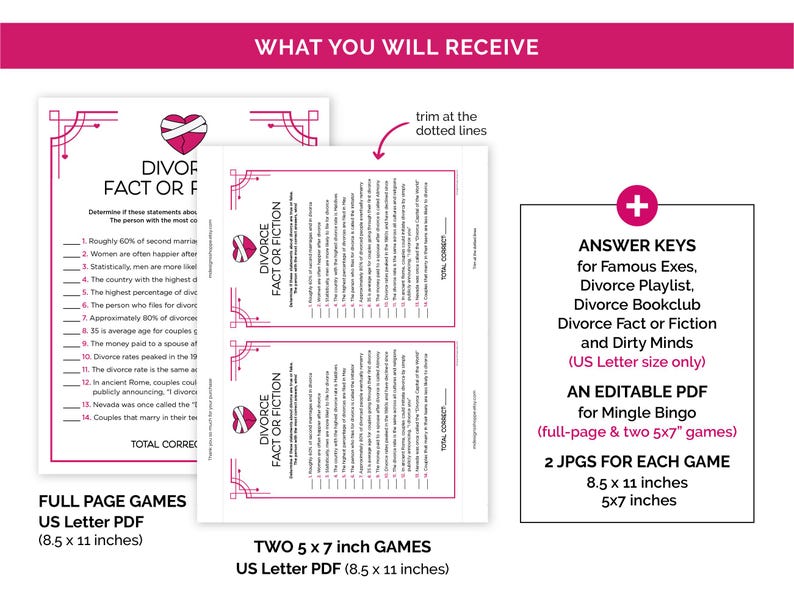 Divorce Party Games, Printable Game Bundle for a Breakup Party, Newly ...