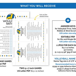 Volleyball Games, Printable Games Bundle for a Volleyball Team Party ...