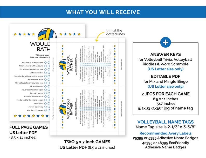 Volleyball Games, Printable Games Bundle for a Volleyball Team Party ...