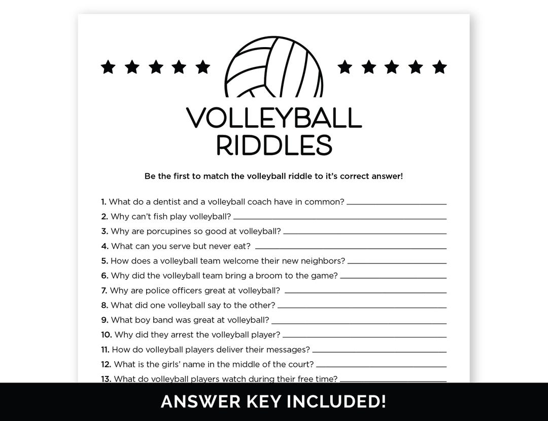 Volleyball Riddles, Printable Riddle Me This Game for a Volleyball Team ...