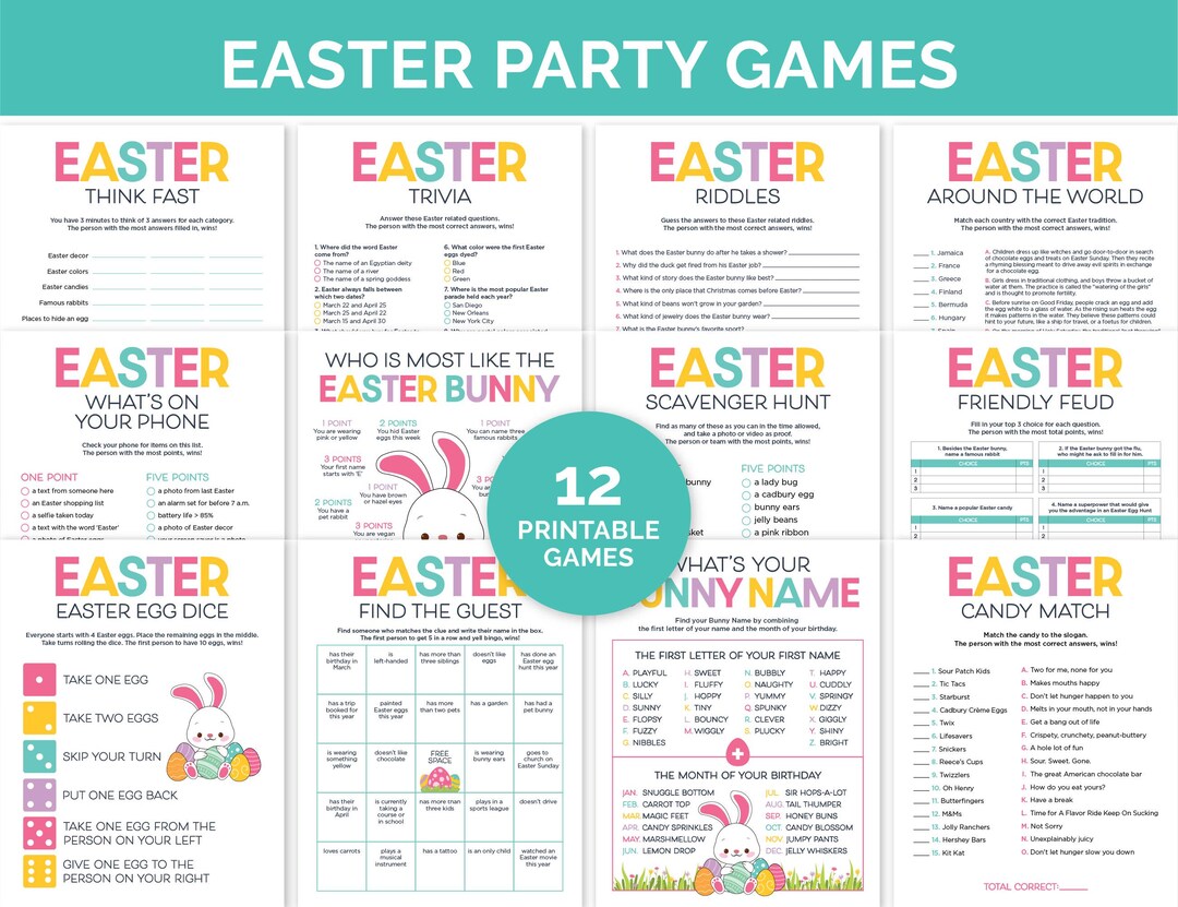 Easter Games Bundle for Adults and Kids, Printable Easter Party Games ...