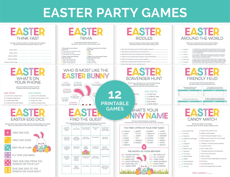Easter Games Bundle for Adults and Kids, Printable Easter Party Games ...