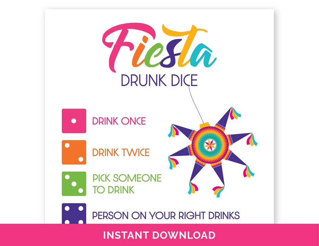 Fiesta Drunk Dice Game, Printable Drinking Game for Adults, Fiesta ...