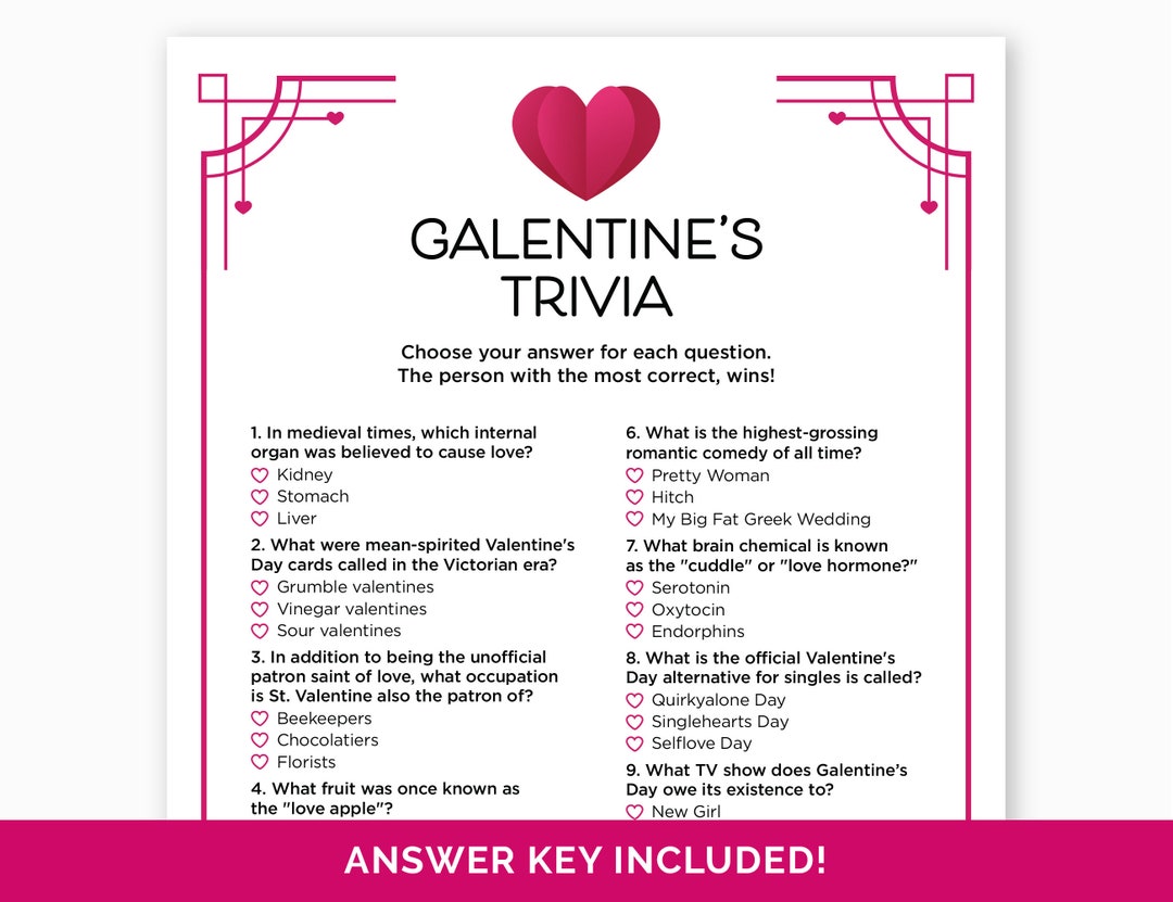 Galentine's Trivia Game, Printable Quiz for a Galentine's Day Party ...