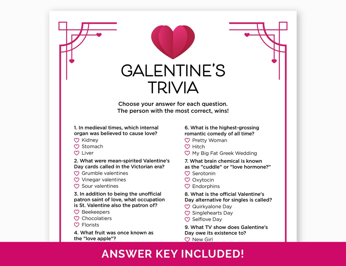 Galentine's Trivia Game, Printable Quiz for a Galentine's Day Party ...