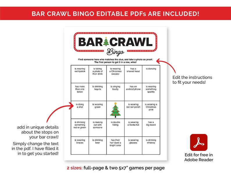 Christmas Bar Crawl Games, Printable Bar Hopping Games for a Holiday ...