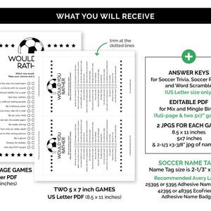 Soccer Games, Printable Games Bundle for a Soccer Team Party, Travel ...