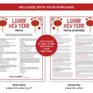 Lunar New Year Trivia Game, Printable Quiz for a Family or Classroom ...