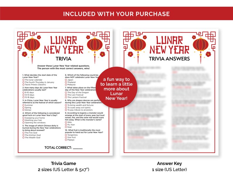 Lunar New Year Trivia Game, Printable Quiz for a Family or Classroom ...
