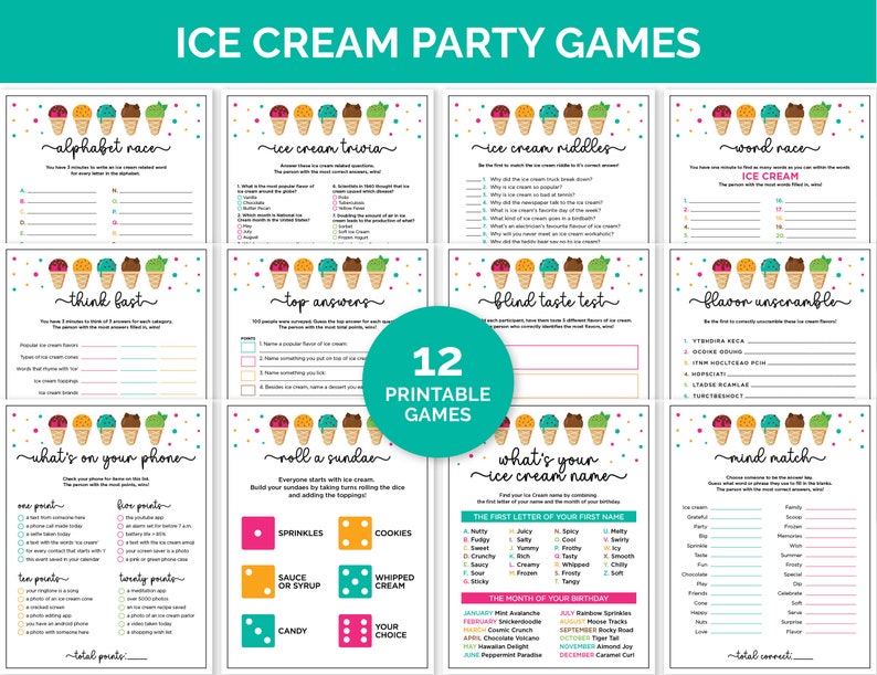 Ice Cream Party Games, Printable Games Bundle for an Ice Cream Social ...