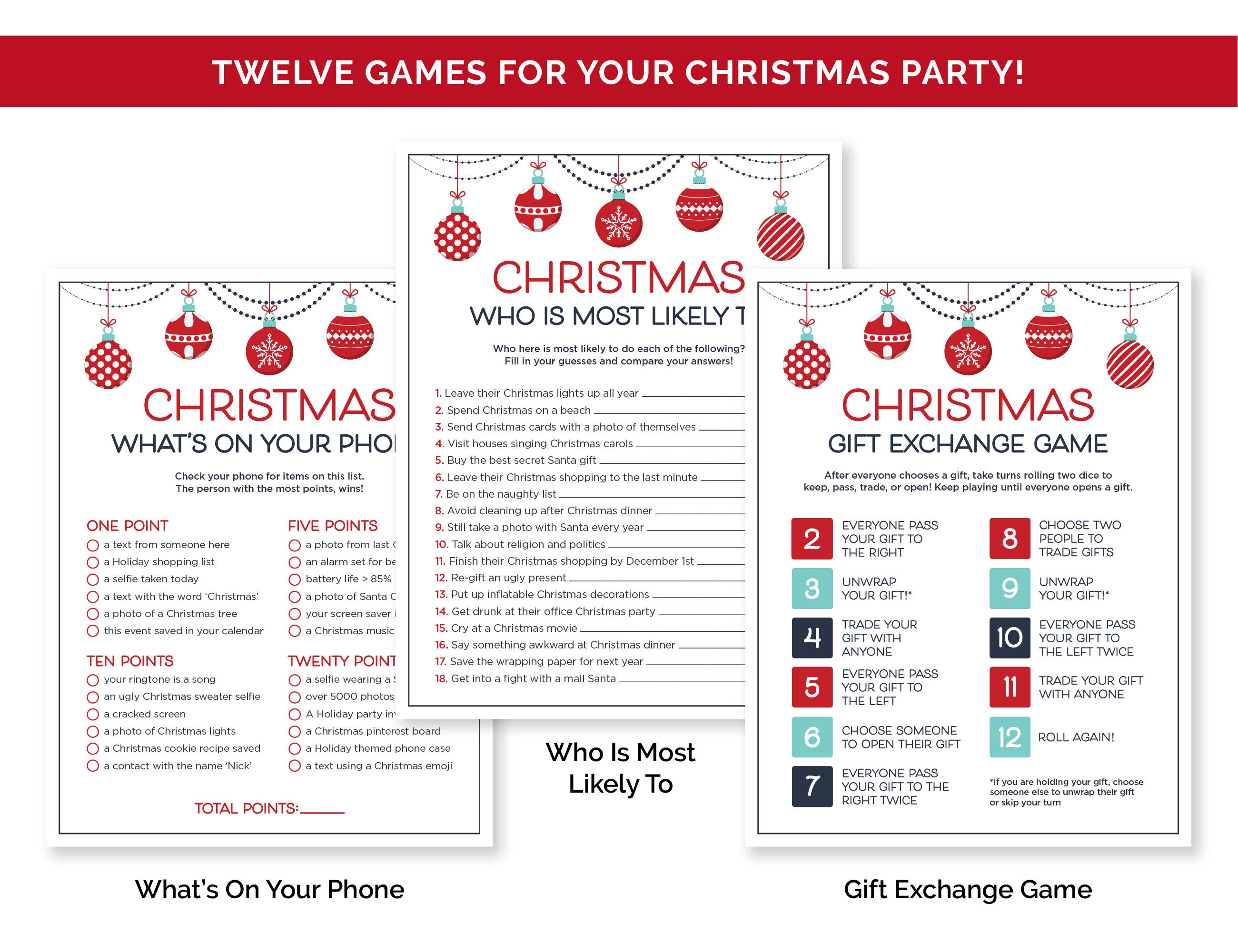 Christmas Party Games for Adults, Printable Holiday Party Games Bundle ...