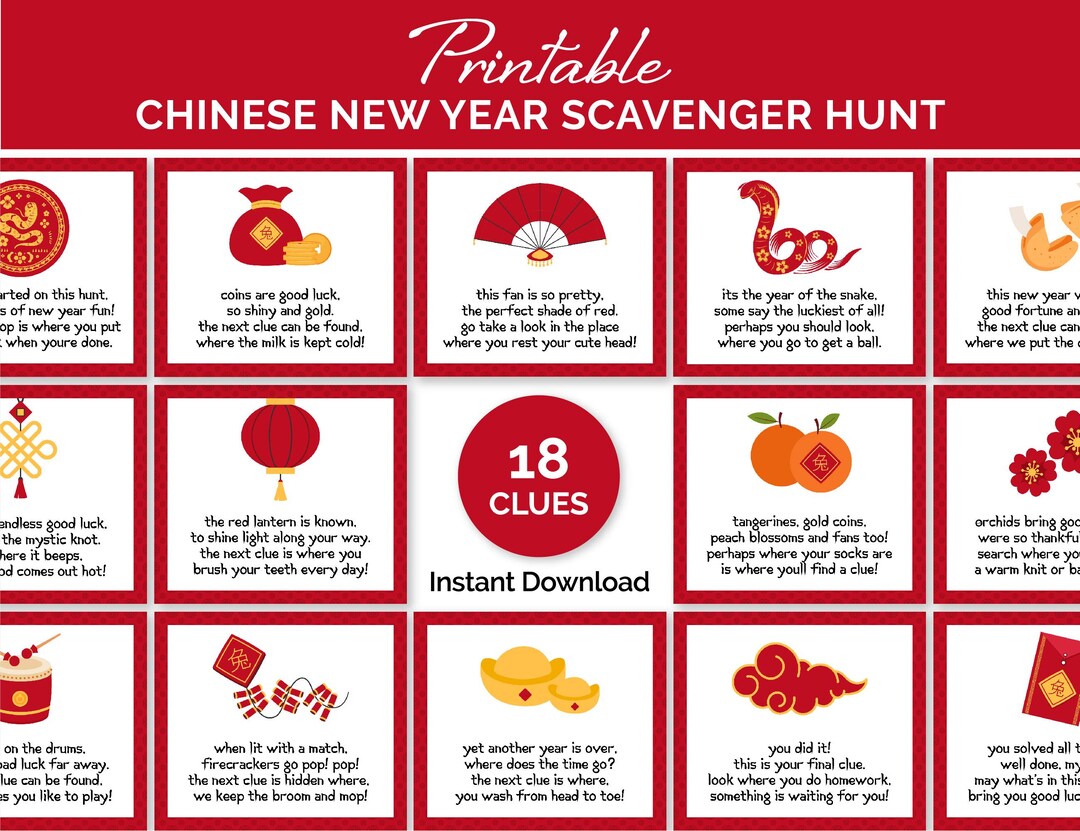 Chinese New Year Scavenger Hunt for Kids, Printable 2025 Lunar New Year ...