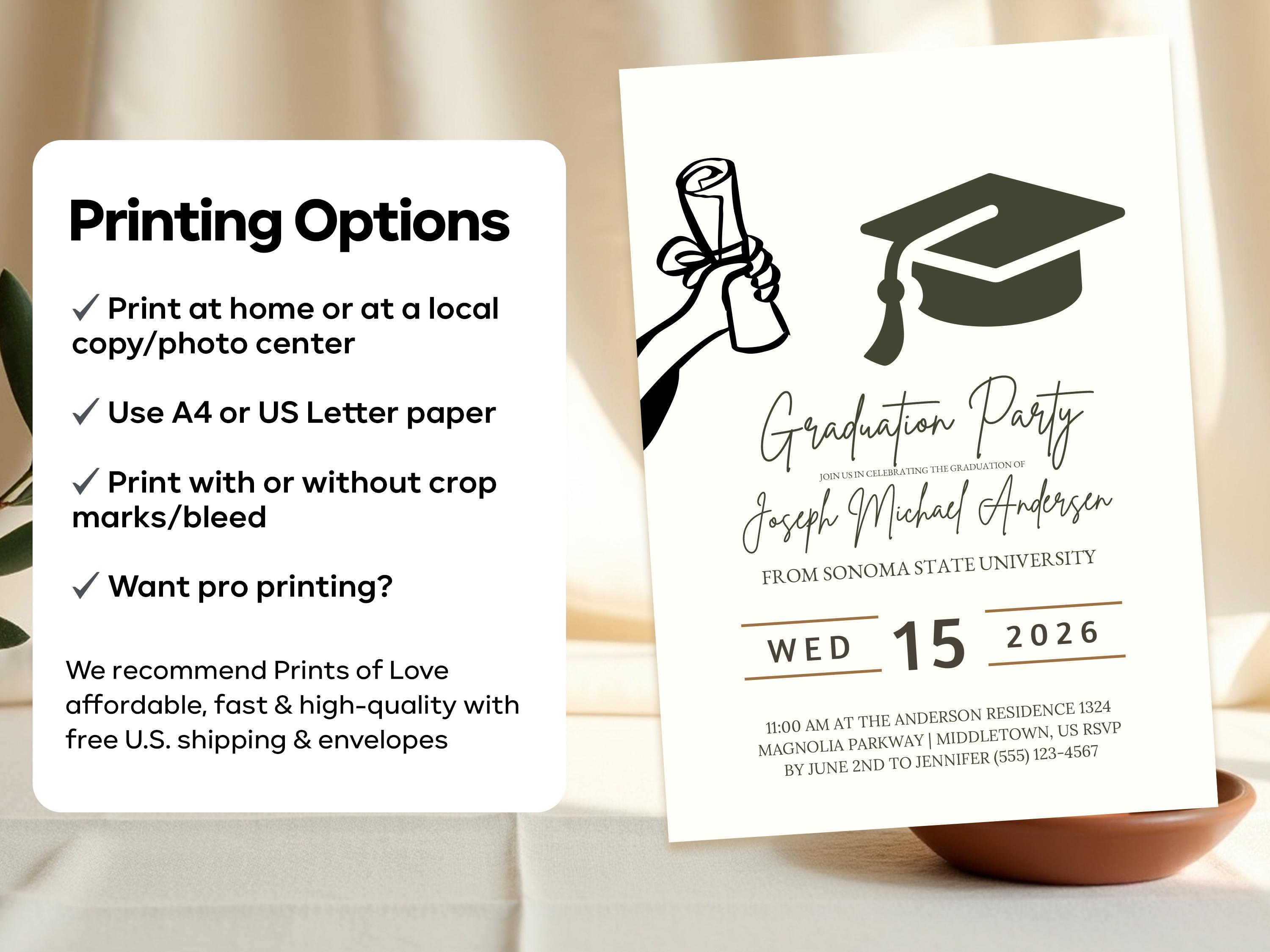 Graduation Party Invitation Template | Grad Cap Invitation 5x7 & 4x6 ...