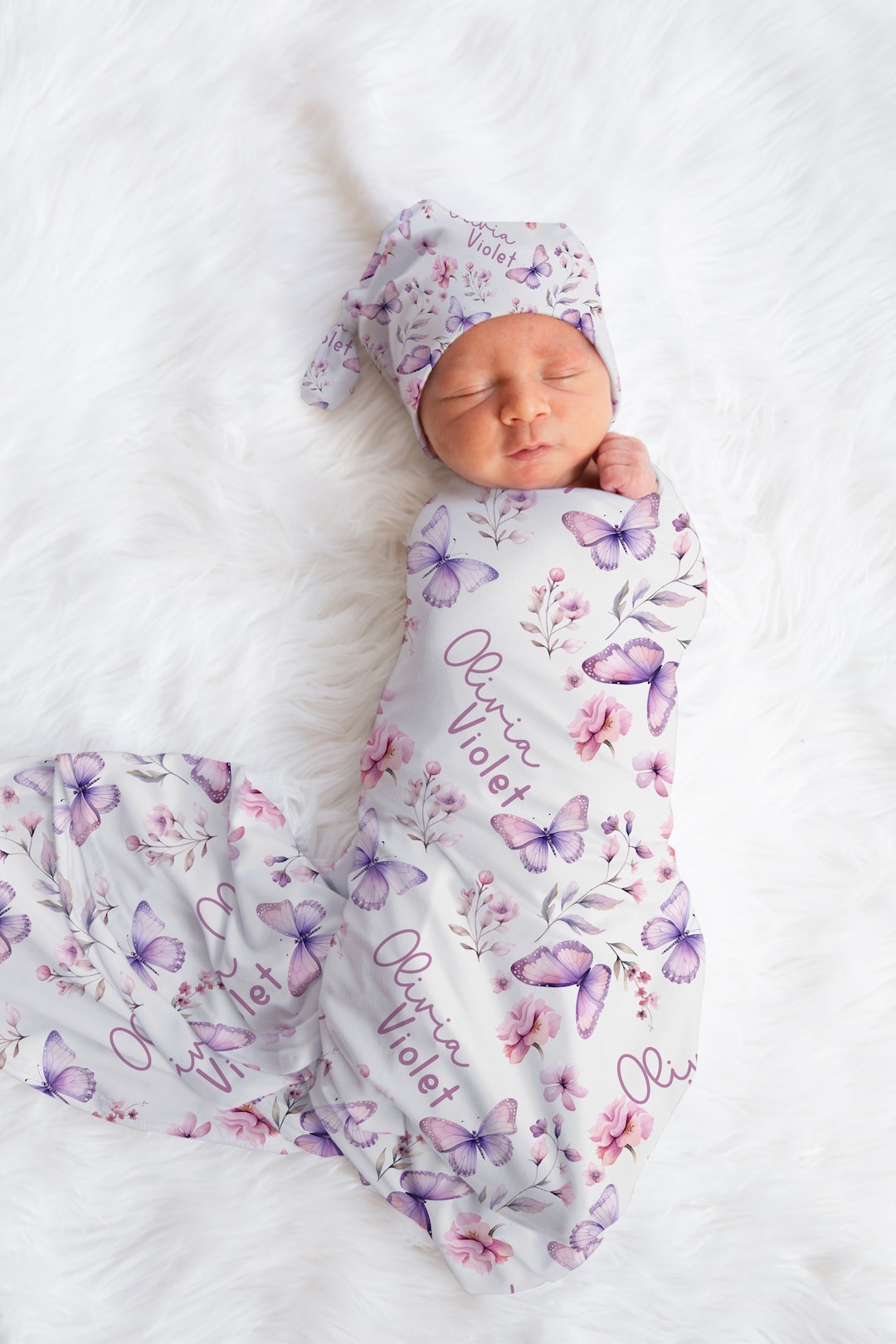 Personalized Swaddle Purple Blanket, Butterfly Swaddle Blanket, Purple ...