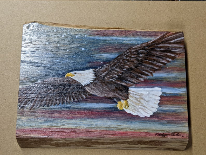 Handpainted Flag and Eagle on Live Edge White Oak - Etsy