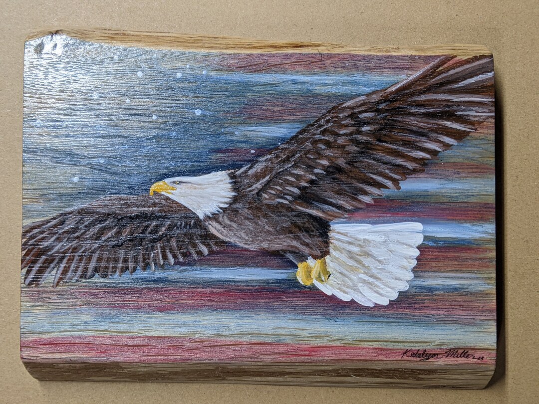 Handpainted Flag and Eagle on Live Edge White Oak - Etsy