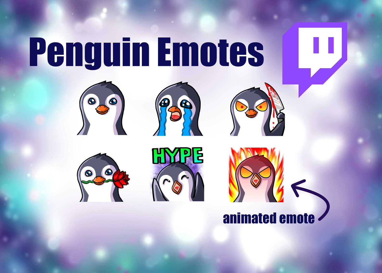 Cute Chibi Penguin Emote Pack for Twitch, Discord or Youtube 5 Regular ...